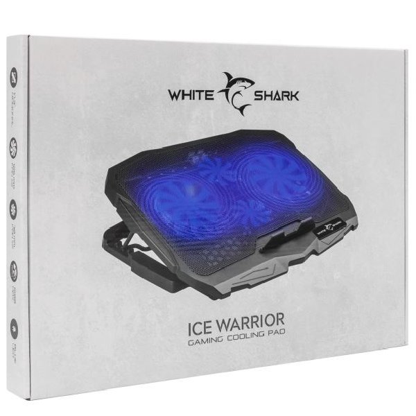 White Shark chladiaca podložka ICE WARIOR, 4 vetráky, čierna - PlayGoSmart